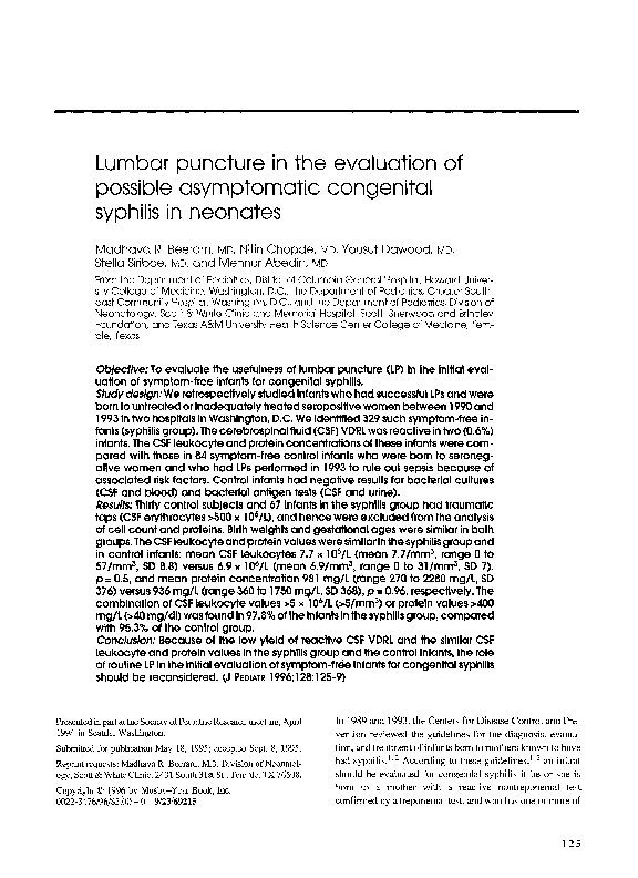 (PDF) Lumbar puncture in the evaluation of possible asymptomatic ...