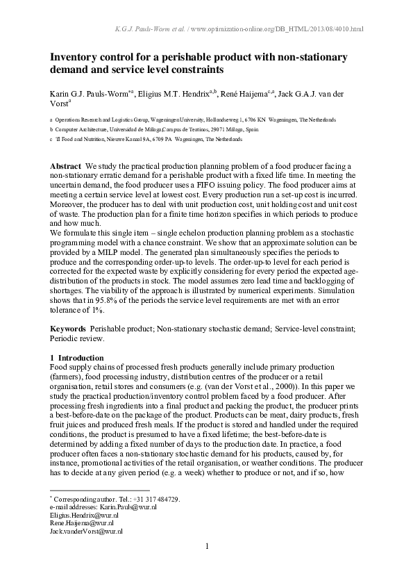 (PDF) Inventory control for a perishable product with non-stationary ...