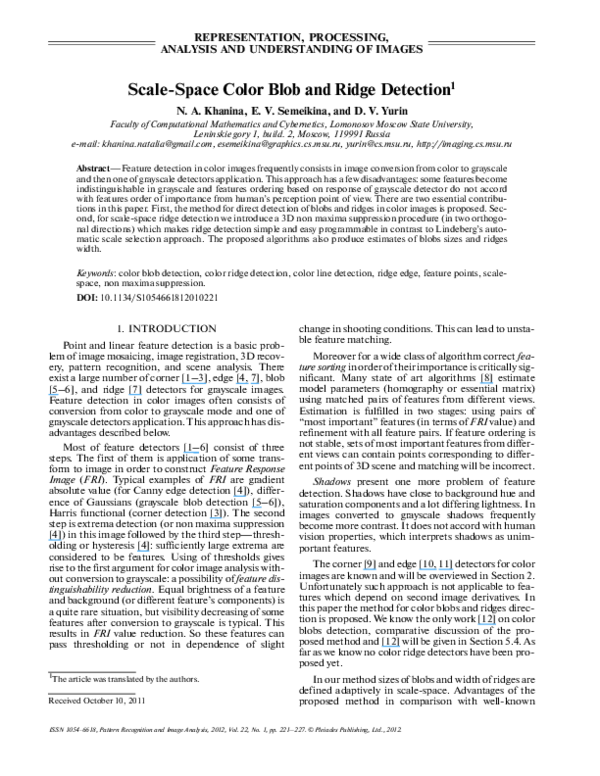 Pdf Scale Space Color Blob And Ridge Detection
