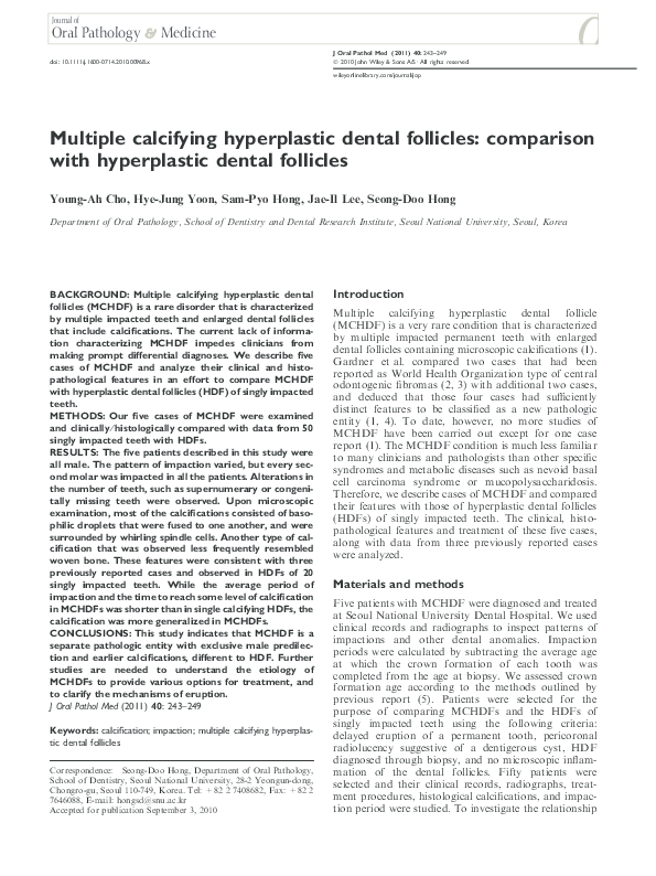 (PDF) Multiple calcifying hyperplastic dental follicles