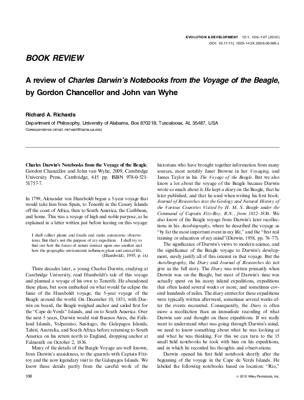 (PDF) A review of Charles Darwin's Notebooks from the Voyage of the ...