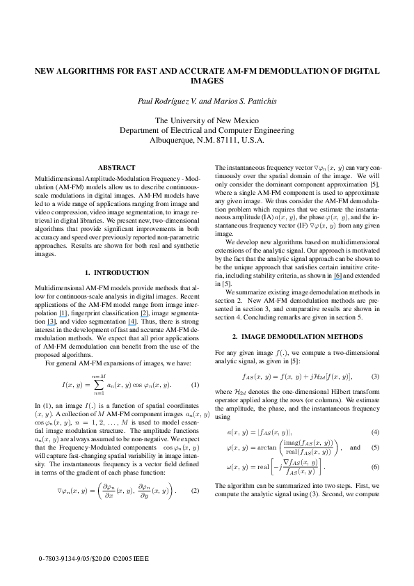 (PDF) New algorithms for fast and accurate AM-FM demodulation of digital images