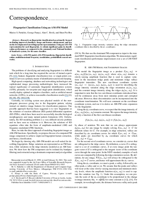 (PDF) Fingerprint classification using an AM-FM model