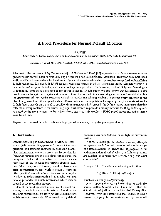 (PDF) A Proof Procedure for Normal Default Theories