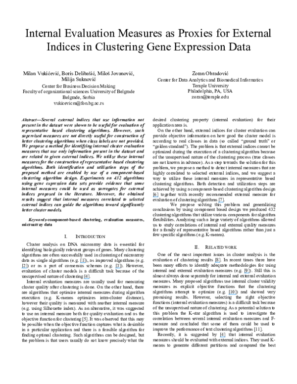 (PDF) Internal Evaluation Measures as Proxies for External Indices in Clustering Gene Expression ...