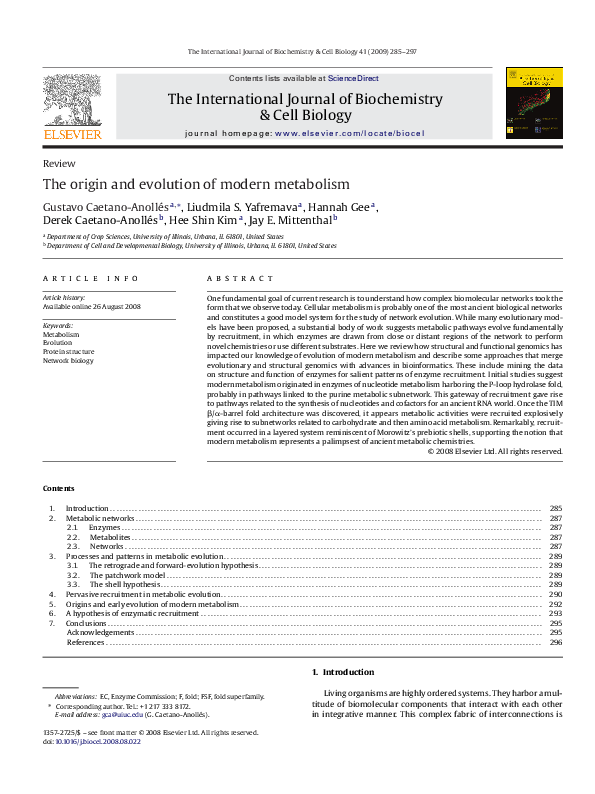 (PDF) Modern metabolism as a palimpsest of the RNA world | Steven ...