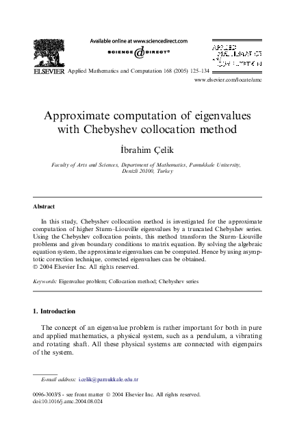 (PDF) Approximate computation of eigenvalues with Chebyshev collocation method