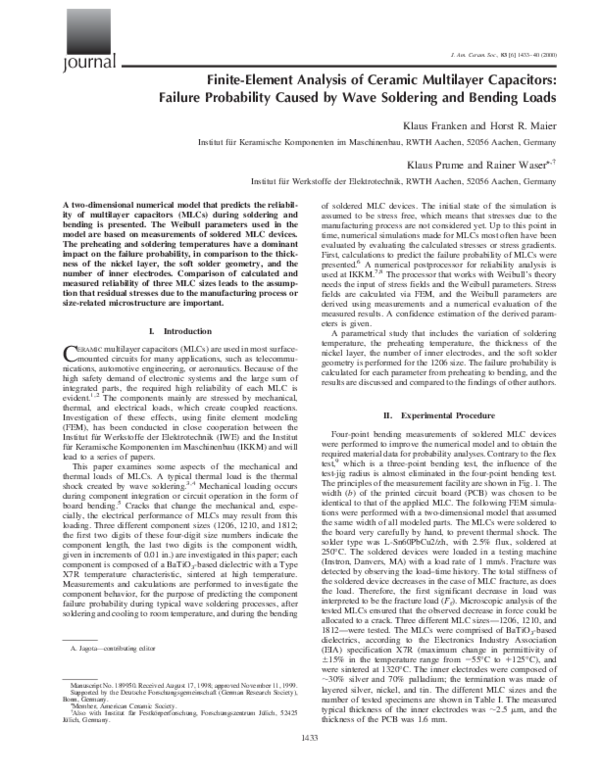 (PDF) Finite-Element Analysis of Ceramic Multilayer Capacitors: Failure Probability Caused by ...