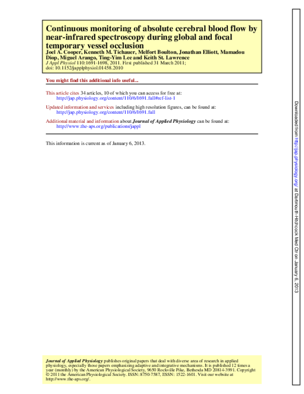 (PDF) Continuous monitoring of absolute cerebral blood flow by combining diffuse correlation ...