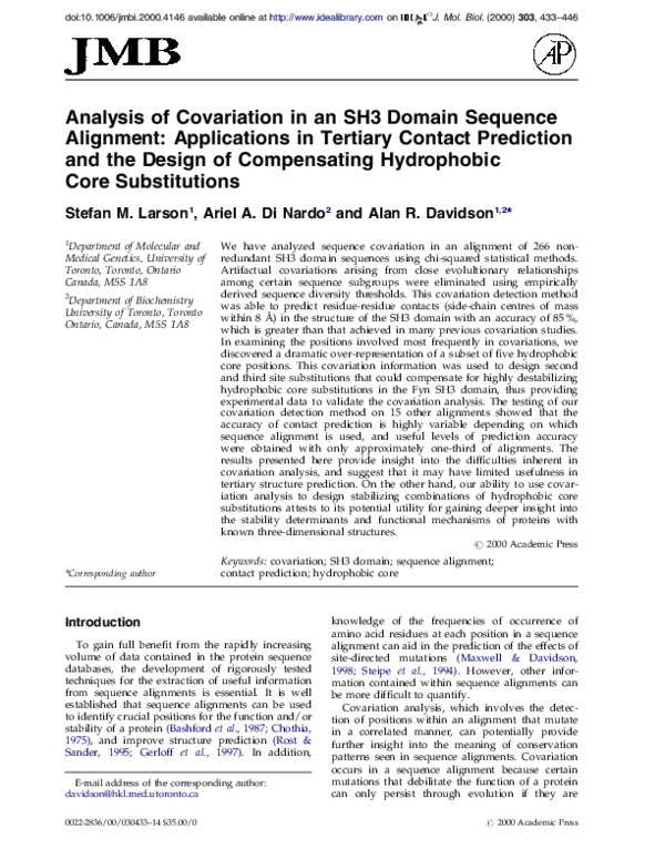 Pdf Analysis Of Covariation In An Sh3 Domain Sequence Alignment