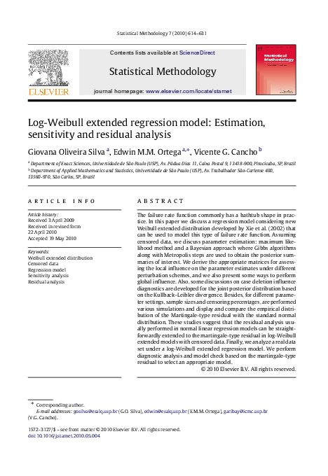 Pdf Log Weibull Extended Regression Model Estimation Sensitivity And Residual Analysis