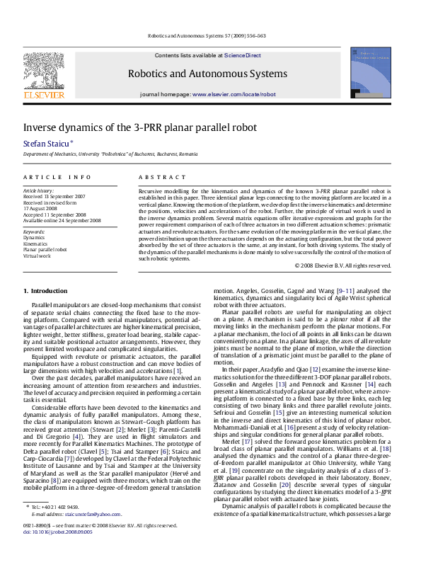 (PDF) Inverse dynamics of the 3-PRR planar parallel robot