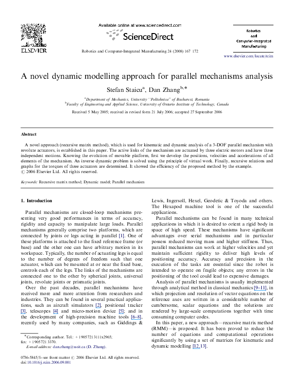 (PDF) A novel dynamic modelling approach for parallel mechanisms analysis