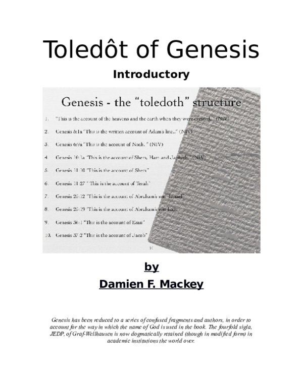 (DOC) Toledôt of Genesis: Introductory
