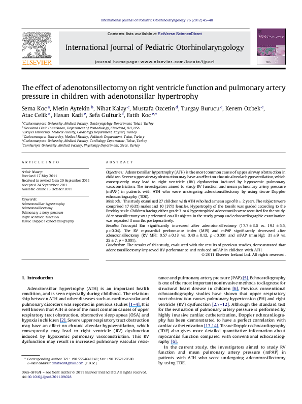 (PDF) The effect of adenotonsillectomy on right ventricle function and ...