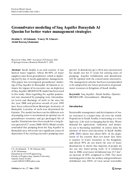 (PDF) Groundwater modeling of Saq Aquifer Buraydah Al Qassim for better ...