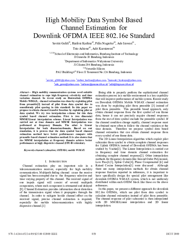 (PDF) High mobility data pilot based channel estimation for downlink OFDMA system based on IEEE ...