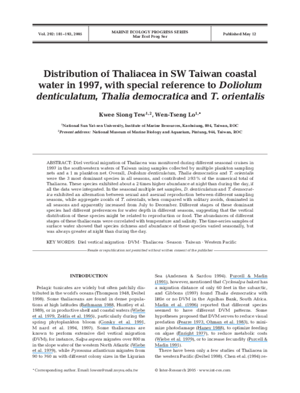 (PDF) Distribution of Thaliacea in SW Taiwan coastal water in 1997 ...