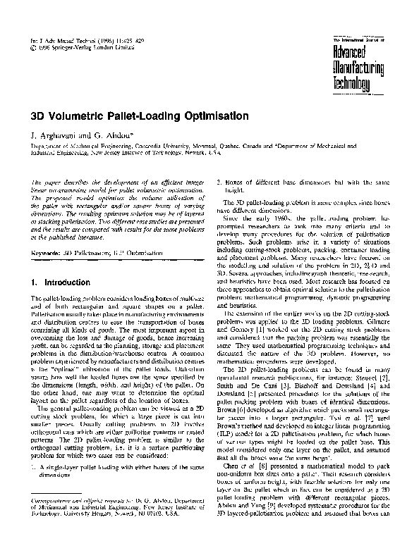 (PDF) 3D volumetric pallet-loading optimisation