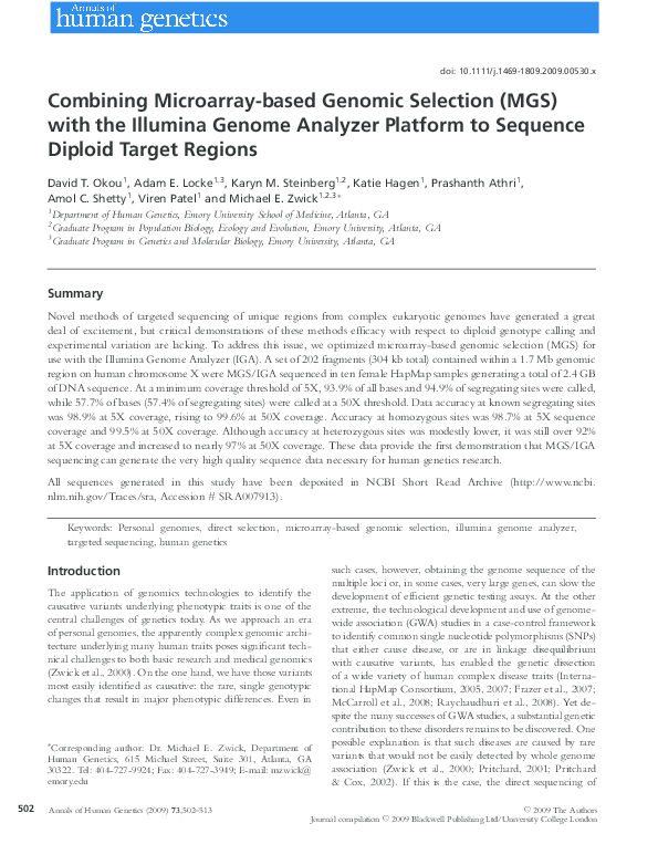 (PDF) Combining Microarray-based Genomic Selection (MGS) with the Illumina Genome Analyzer ...