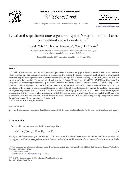 Pdf Local And Superlinear Convergence Of Quasi Newton Methods Based