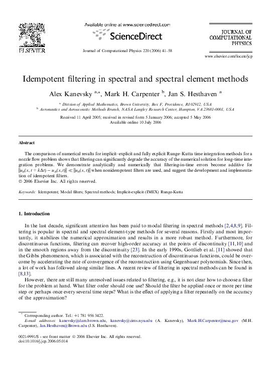 (PDF) Idempotent filtering in spectral and spectral element methods