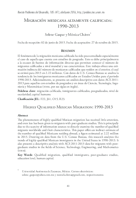 (PDF) Selene Gaspar Olvera y Mónica Chavéz Elorza (2016). Migración ...
