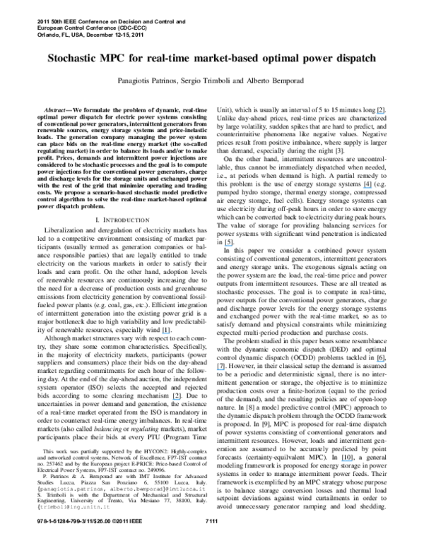 (PDF) Stochastic MPC for real-time market-based optimal power dispatch