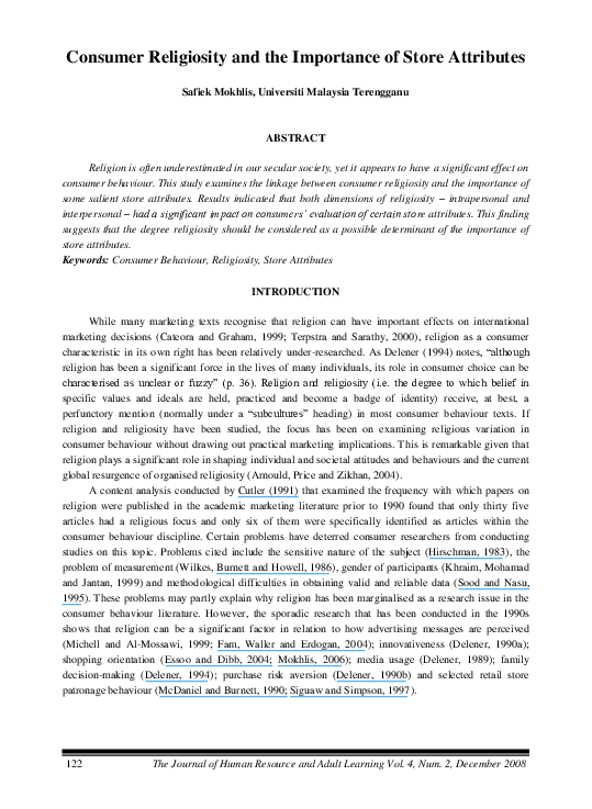 (PDF) Consumer Religiosity and the Importance of Store Attributes