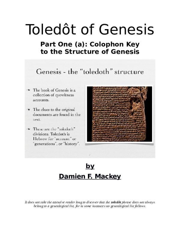 (DOC) Toledôt of Genesis. Part One (a): Colophon Key to the Structure ...