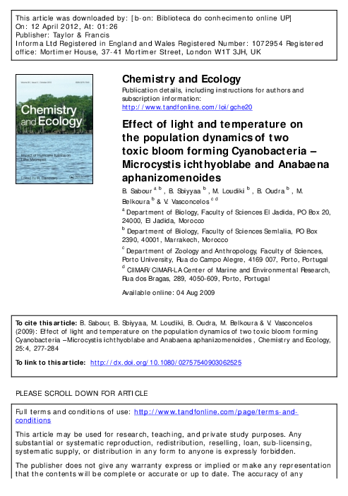 (PDF) Effect of light and temperature on the population dynamics of two ...