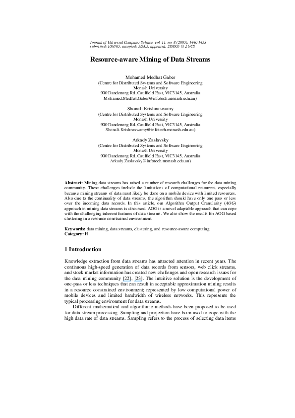 (PDF) Resource-aware Mining of Data Streams