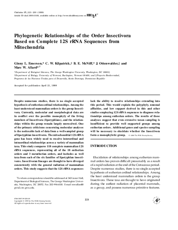 (PDF) Phylogenetic Relationships of the Order Insectivora Based on ...