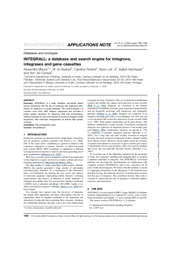 (PDF) INTEGRALL: a database and search engine for integrons, integrases ...