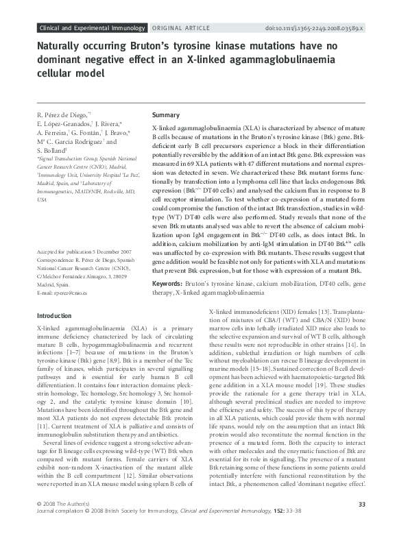 (PDF) Naturally occurring Bruton's tyrosine kinase mutations have no ...