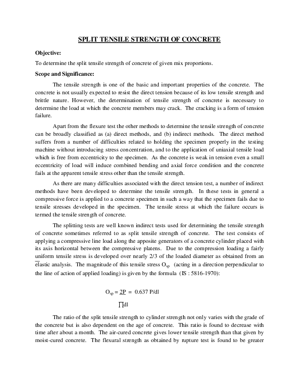 (PDF) SPLIT TENSILE STRENGTH OF CONCRETE