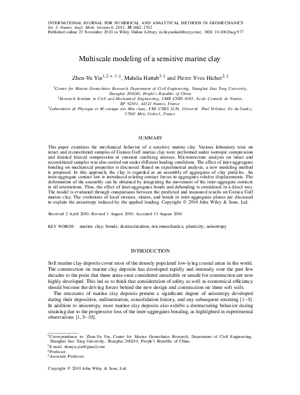 (PDF) Multiscale modeling of a sensitive marine clay