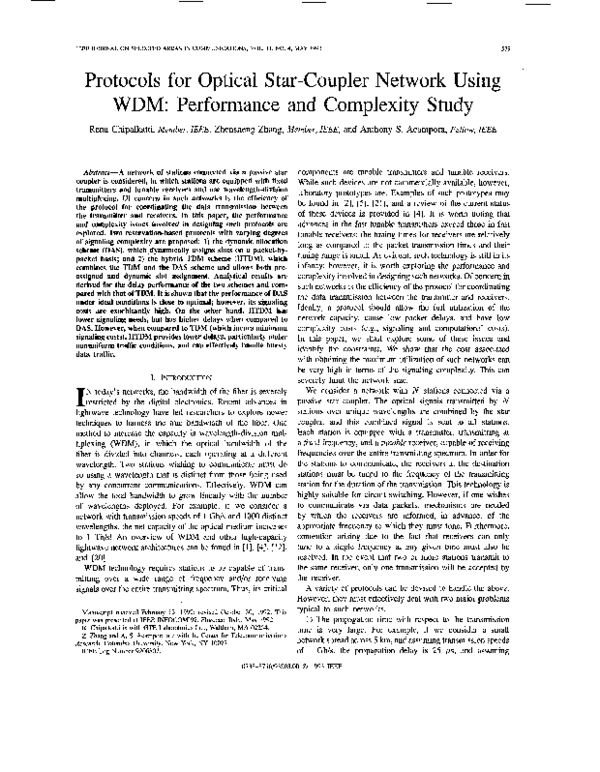 Pdf Protocols For Optical Star Coupler Network Using Wdm Performance
