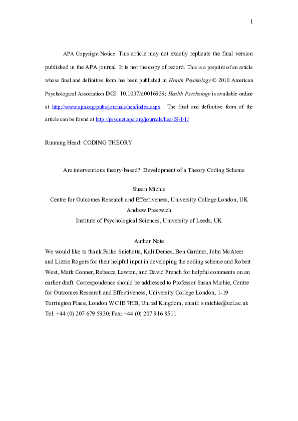 (DOC) Are interventions theory-based? Development of a theory coding ...