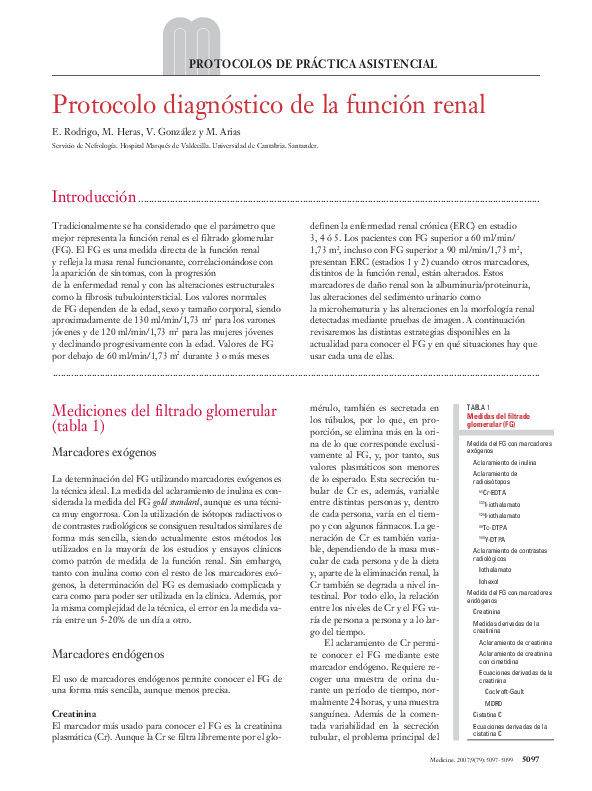 (PDF) Protocolo diagn?stico de la funci?n renal