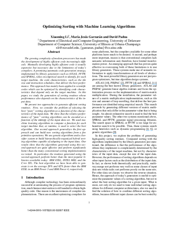 (PDF) Optimizing Sorting with Machine Learning Algorithms (PDF) Optimizing Sorting with Machine Learning Algorithms