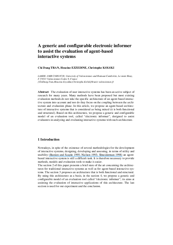 (PDF) A Generic and Configurable Electronic Informer to Assist the Evaluation of Agent-Based ...