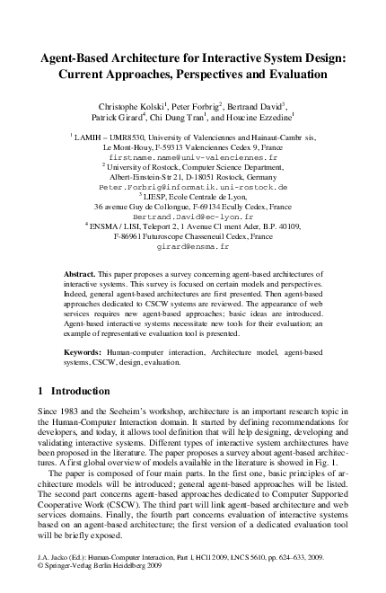 (PDF) Agent-Based Architecture for Interactive System Design: Current Approaches, Perspectives ...