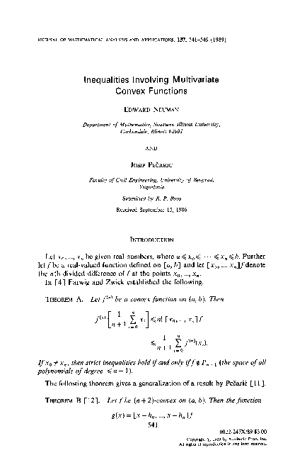 Pdf Inequalities Involving Multivariate Convex Functions