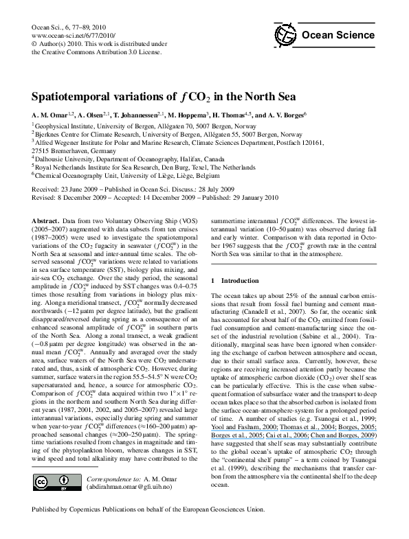 (PDF) Spatiotemporal variations of fCO2 in the North Sea