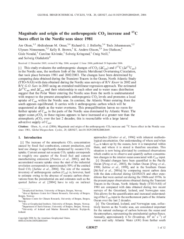 (PDF) Magnitude and origin of the anthropogenic CO2 increase and 13C ...