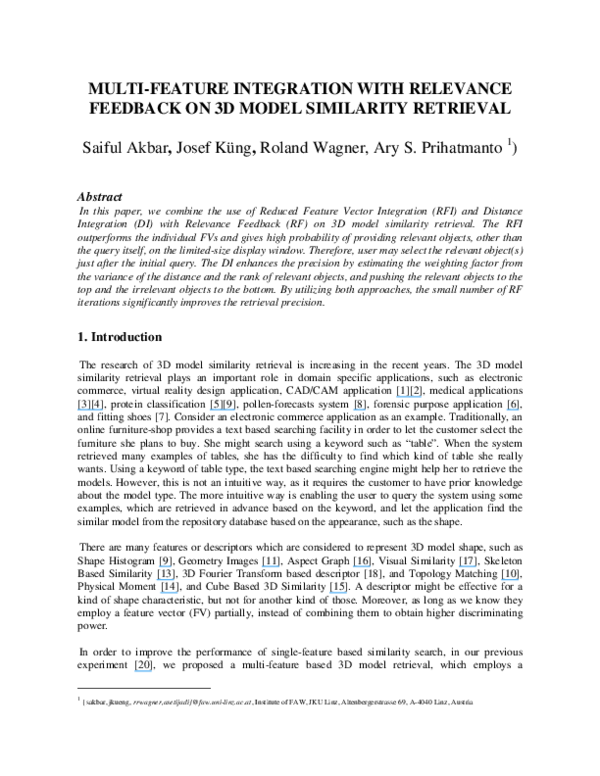 (PDF) Multi-Feature Integration with Relevance Feedback on 3D Model Similarity Retrieval