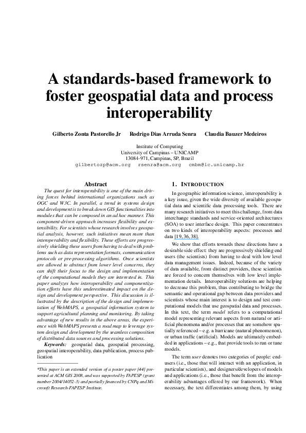 (PDF) A standards-based framework to foster geospatial data and process interoperability