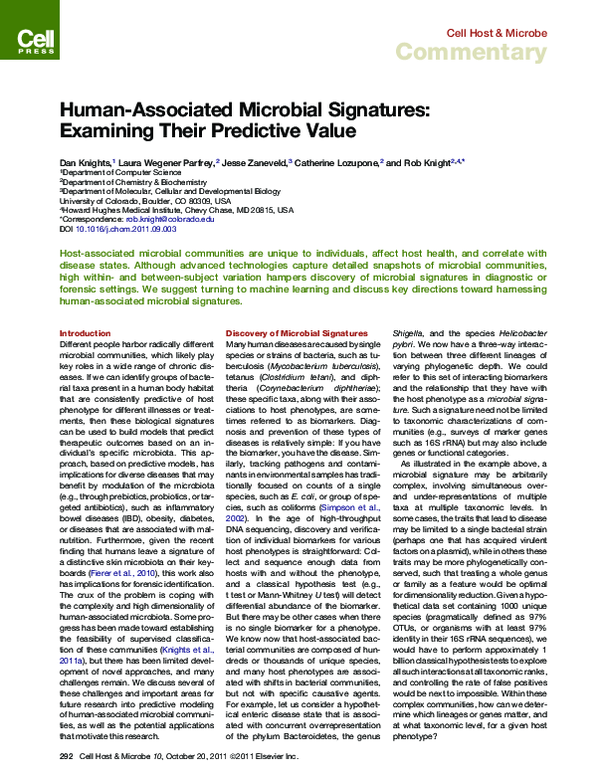 (PDF) Human-Associated Microbial Signatures: Examining Their Predictive ...