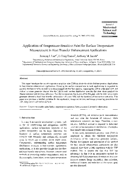 (PDF) Application of temperature sensitive paint for detection of boundary layer transition